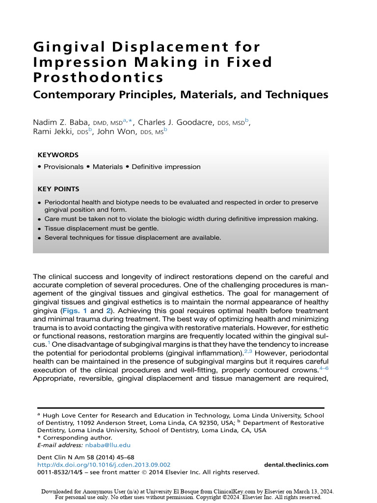 Gingival Displacement For Impression Making in Fixed Prosthodontics ...