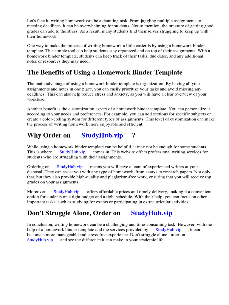 Homework Binder Template | PDF | Homework | Bookbinding