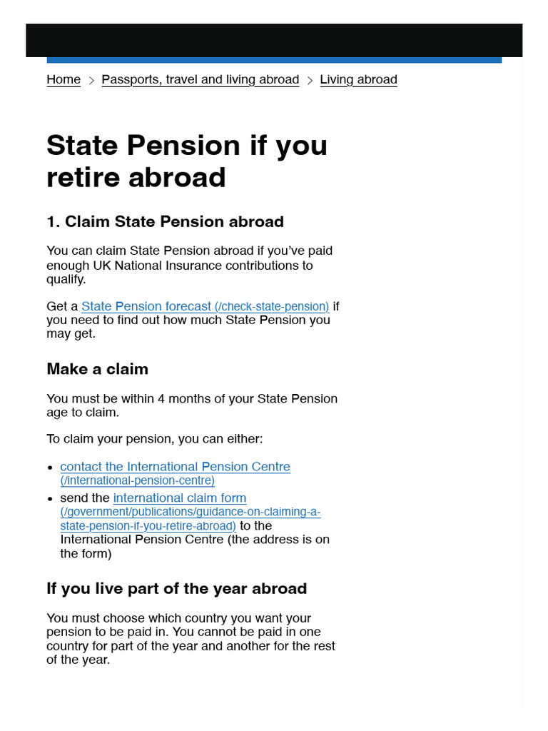 Claiming State Pension Abroad Guide | PDF | Taxes | Pension