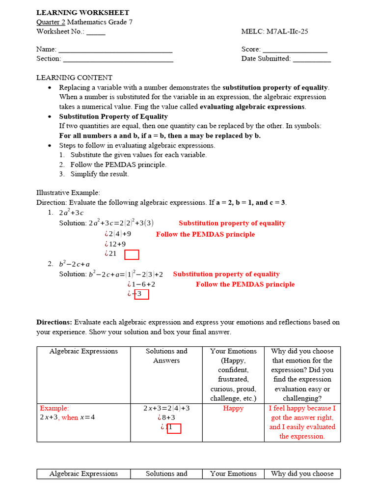 Q2 LAS Evaluating Algebraic Expression | PDF | Algebra | Mathematics