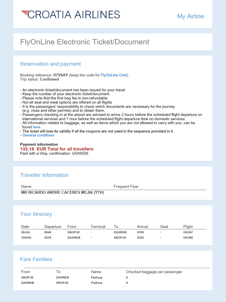 Electronic Ticket Document | Download Free PDF | Aviation