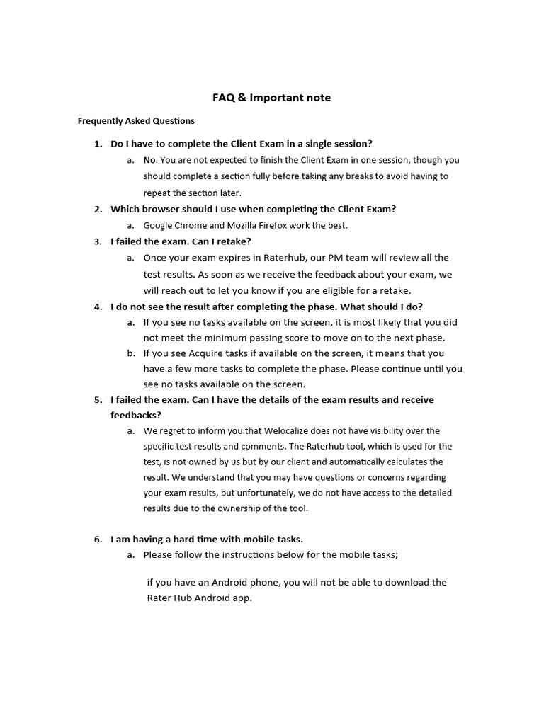 Client Exam FAQ and Guidelines | PDF | Mobile App | Android (Operating ...