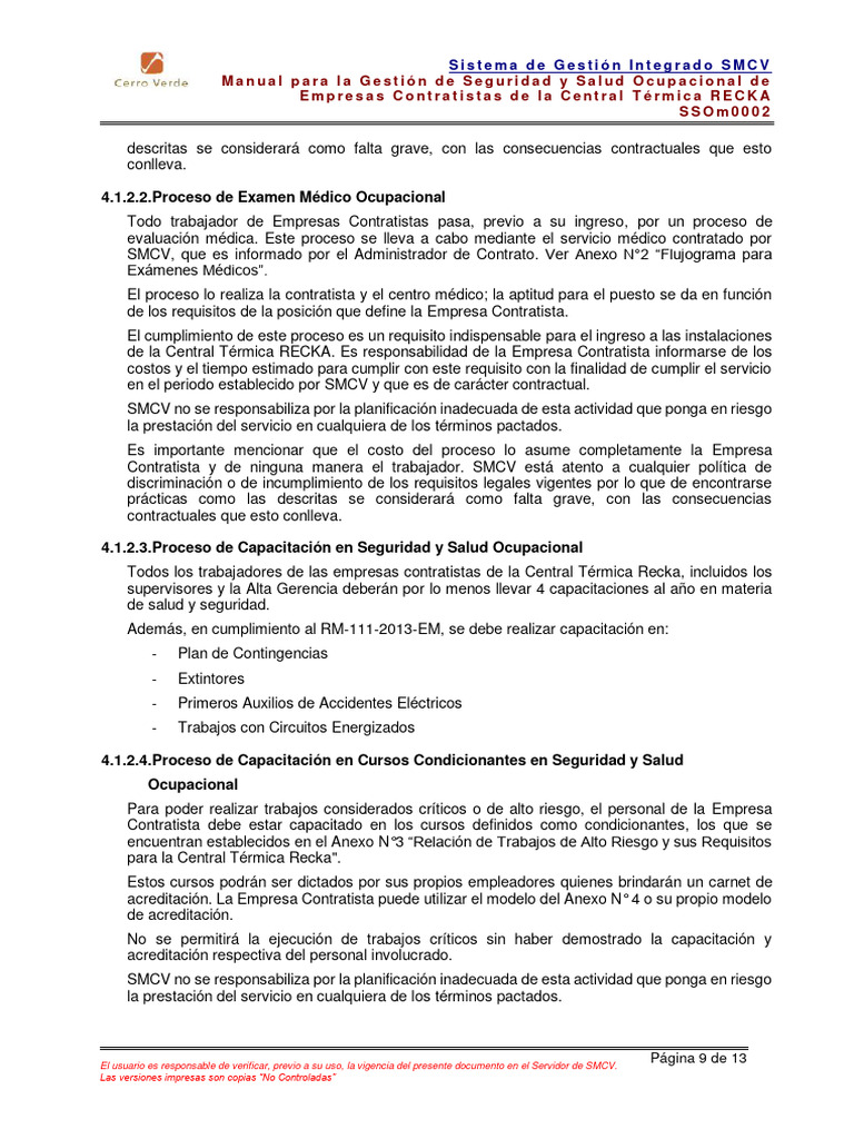 SSOm0002 - Manual GSSO EECCCT Recka - v02-9 | PDF | Seguridad y salud ...