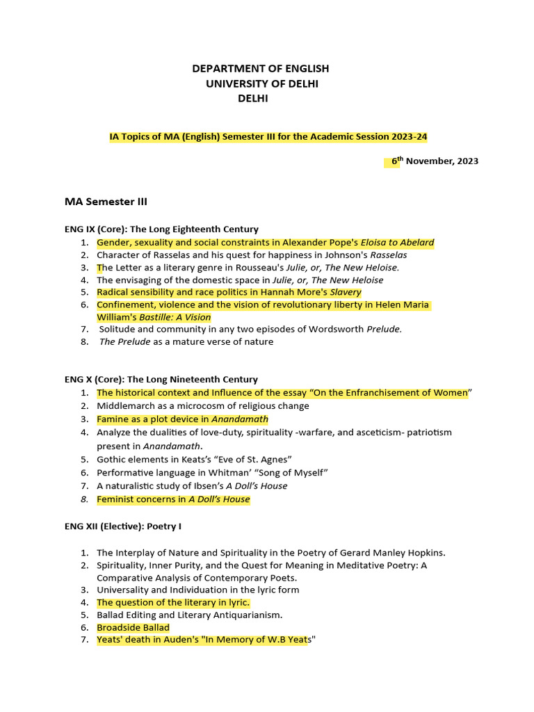 MA English Semester III IA Topics | PDF | Social Science | Language ...