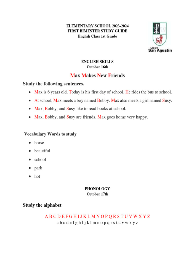 English Exam Guide 1st Bimester | PDF