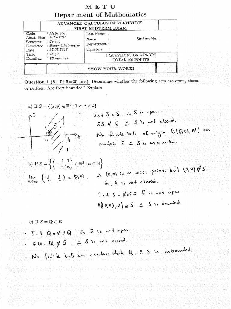 Past Exam Problems Math250 MT1 | PDF
