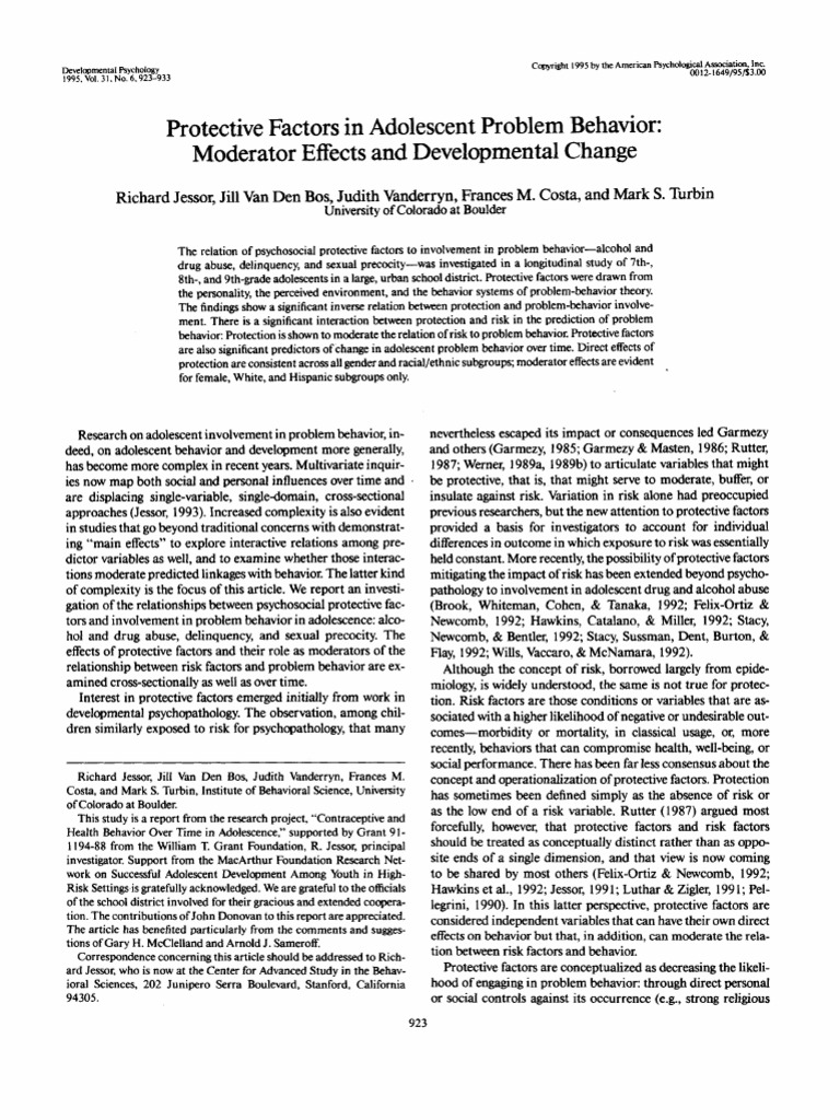Jessor Et Al., (1995) | PDF