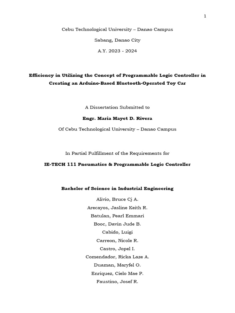 Efficiency Efficiency In Utilizing The Concept Of Programmable Logic Controller In Creating An