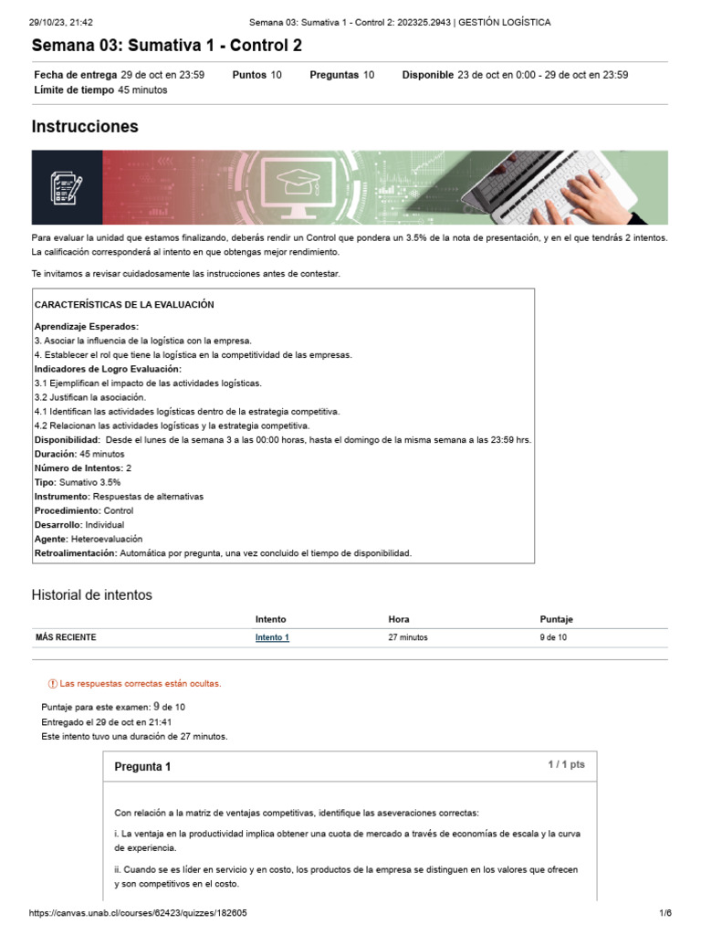 Semana 03 - Sumativa 1 - Control 2 - 202325.2943 - Gestión Logística Yo | PDF | Logística | Business