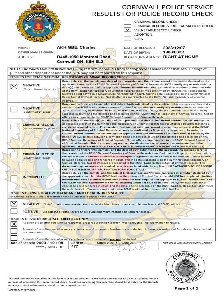 Charles Police Check | PDF | Criminal Record | Political Law