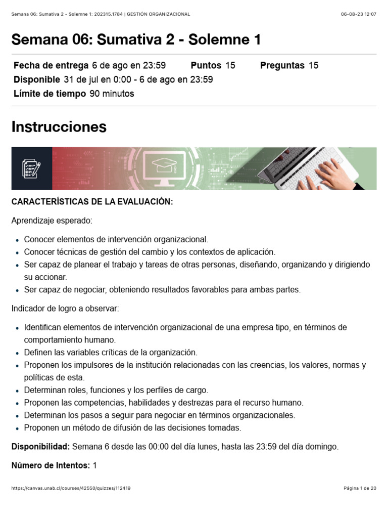 Semana 06 Sumativa 2 - Solemne 1 202315.1784 GESTIÓN ORGANIZACIONAL | PDF | Business ...