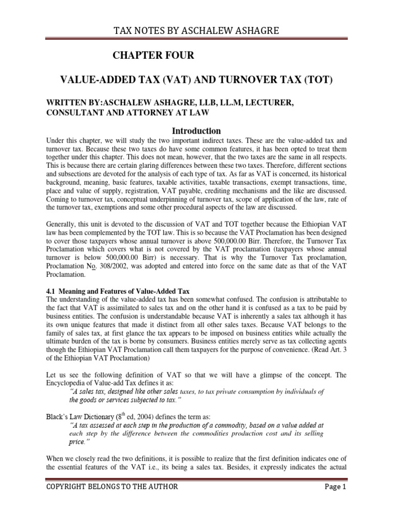Value-Added Tax and Tot Notes | PDF | Value Added Tax | Taxes