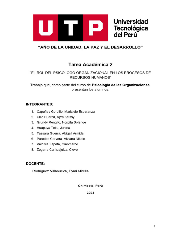 Ta2 Psicologia Organizacional | PDF | Psicología industrial y organizacional | Sicología