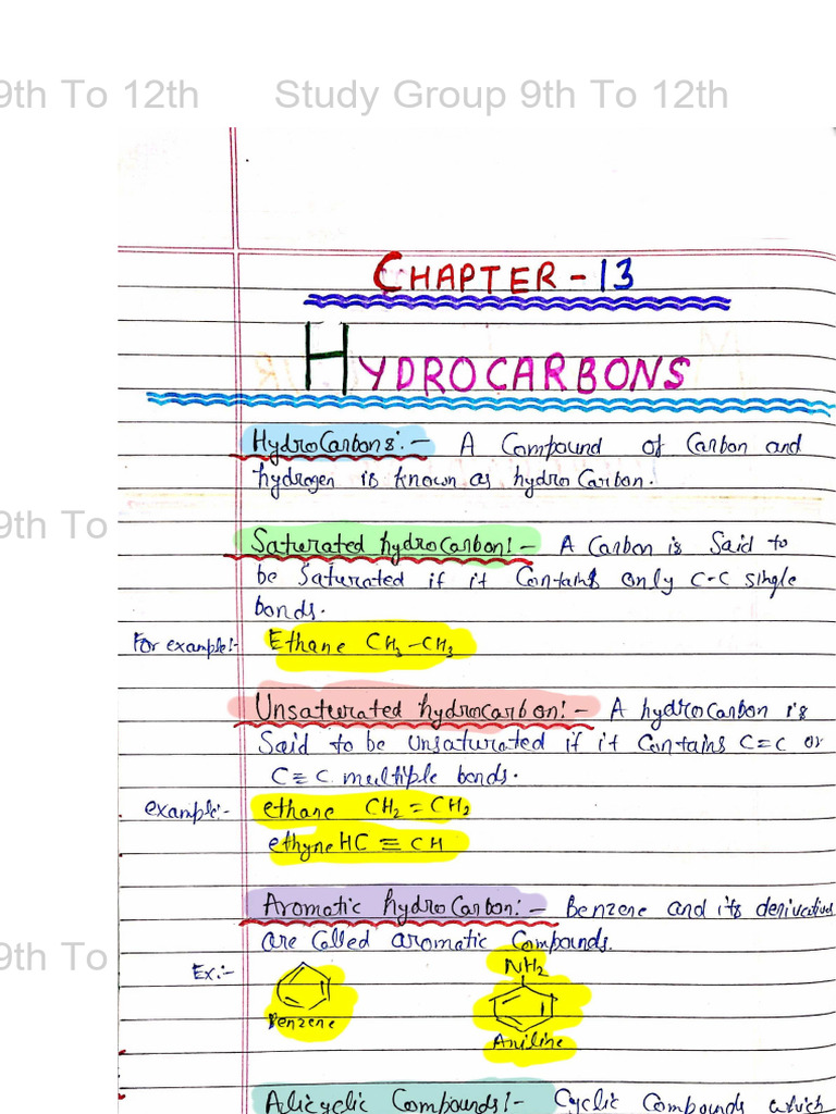 Chapter 13 HYDROCARBONS Chemistry Class 11th Handwritten PDF Notes ...