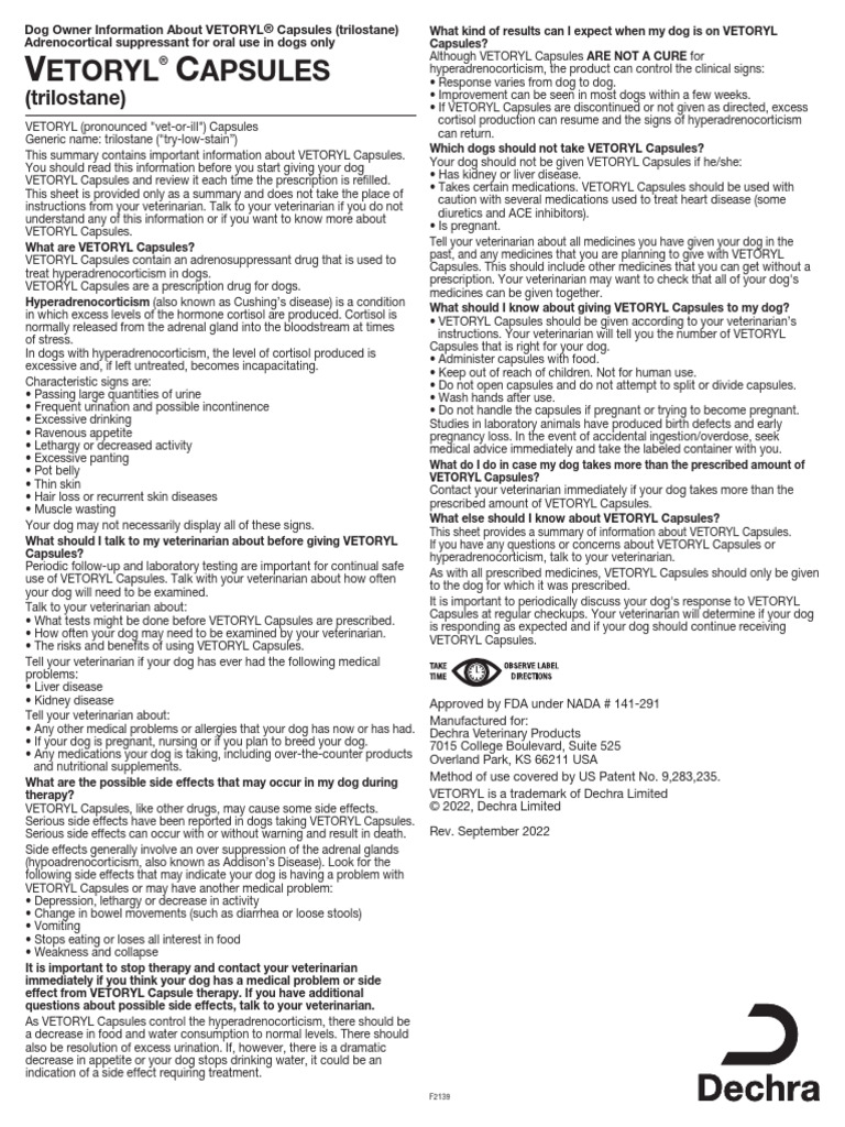 Vetoryl-US-Pet-Owner-Handout-85-x-11-Dog-1-4-002 | PDF | Clinical ...