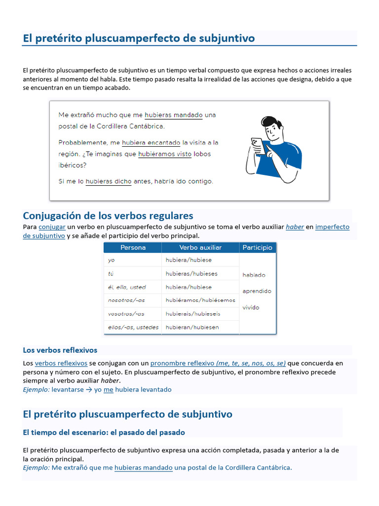 Guía del Pluscuamperfecto de Subjuntivo | PDF | Verbo | Oración ...