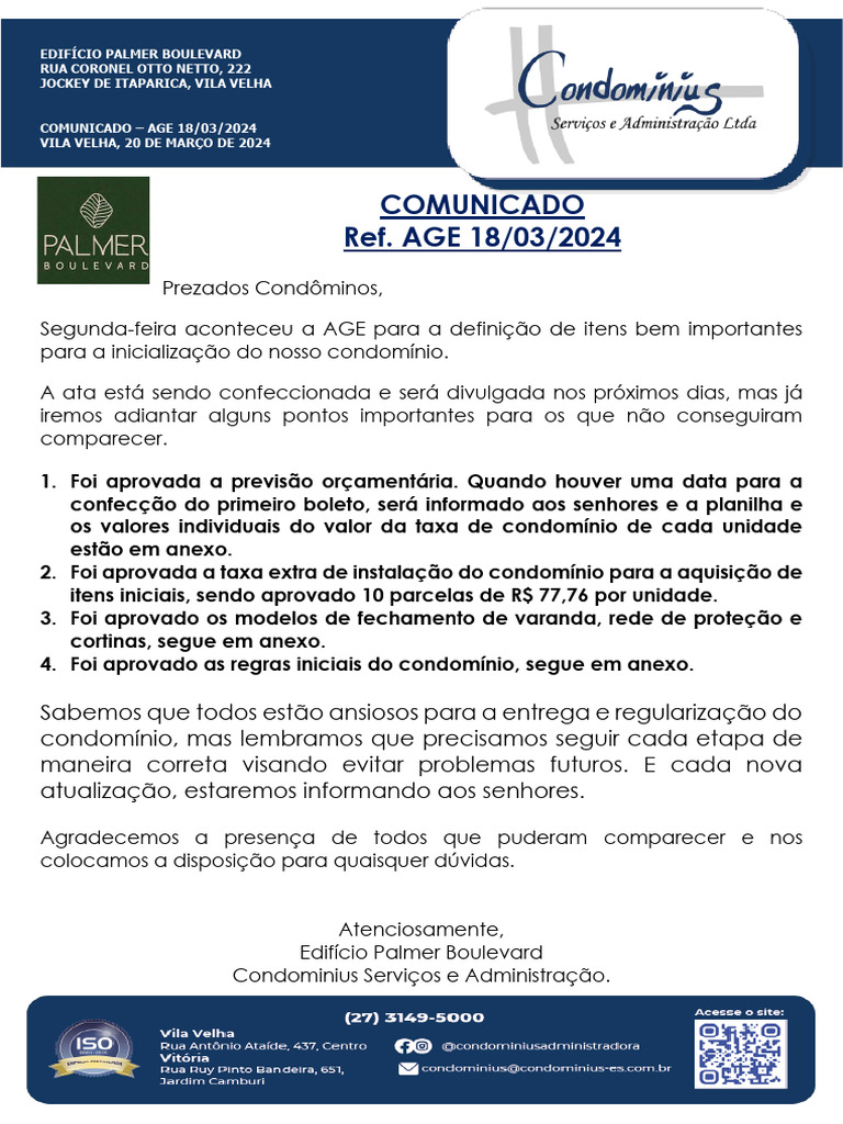 08 - Comunicado Sobre Age Do Dia 18.03.24 | PDF