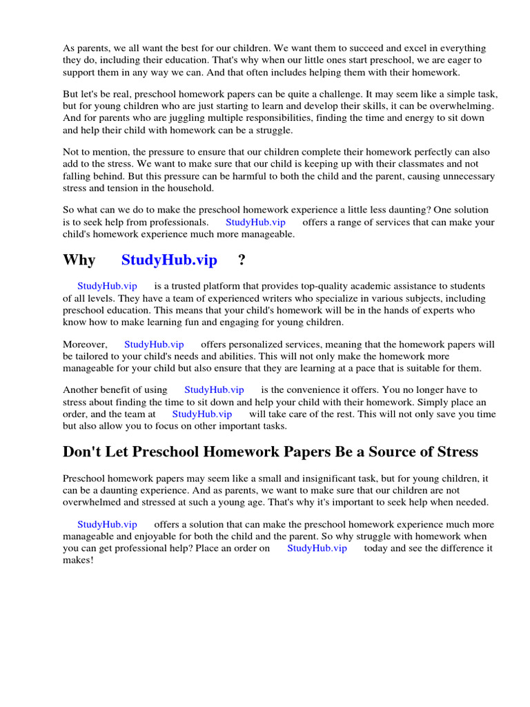 Preschool Homework Papers | PDF | Preschool | Kindergarten