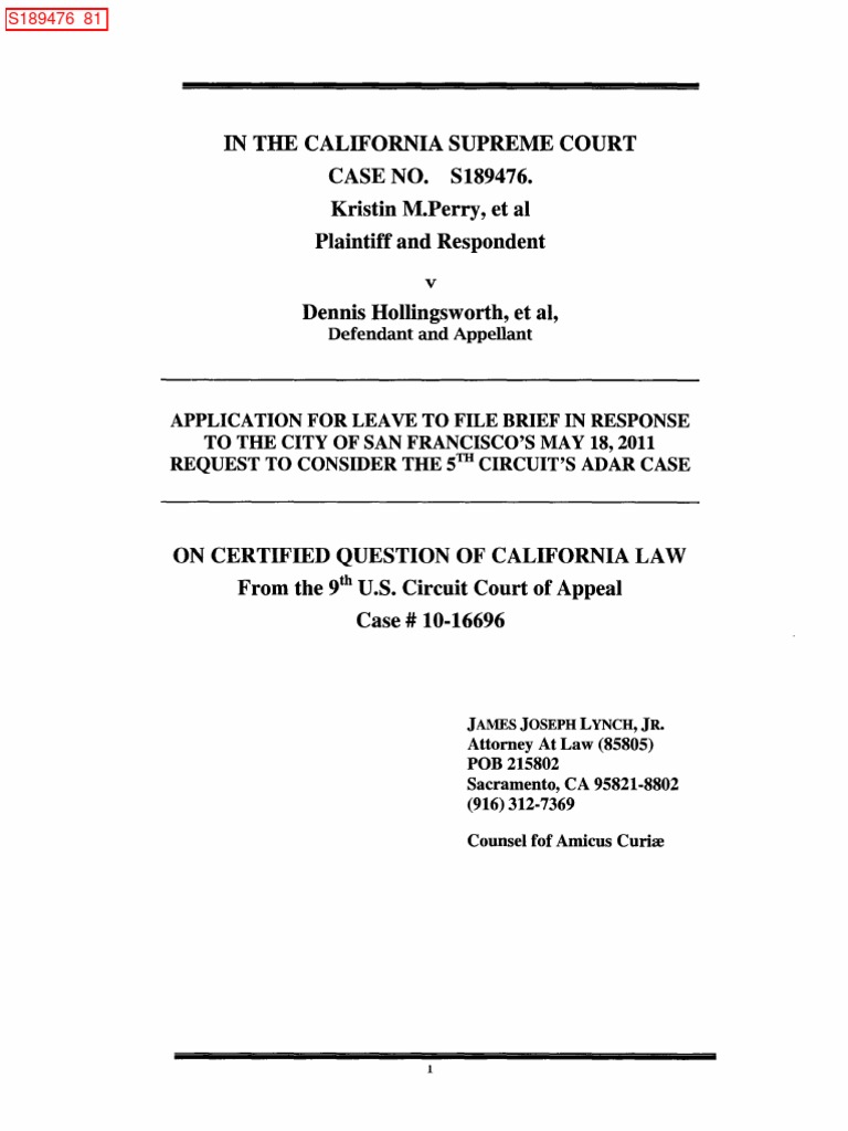 In The California Supreme Court CASE NO. S189476. Kristin M.Perry, Et ...