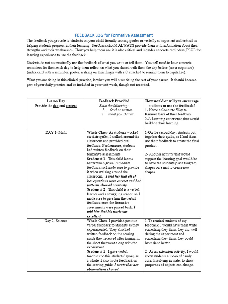 Feedback Log 1 | PDF | Learning | Cognition