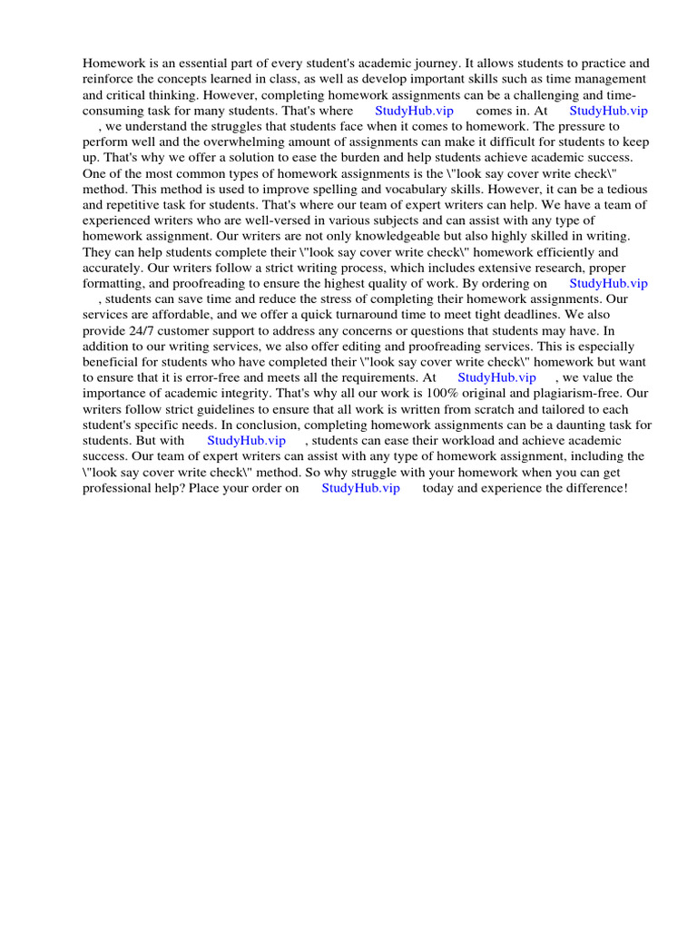 Look Say Cover Write Check Homework | PDF | Homework | Spelling