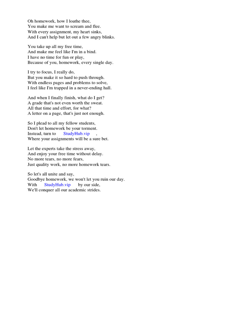 Homework Hate Poem | PDF | Poetry