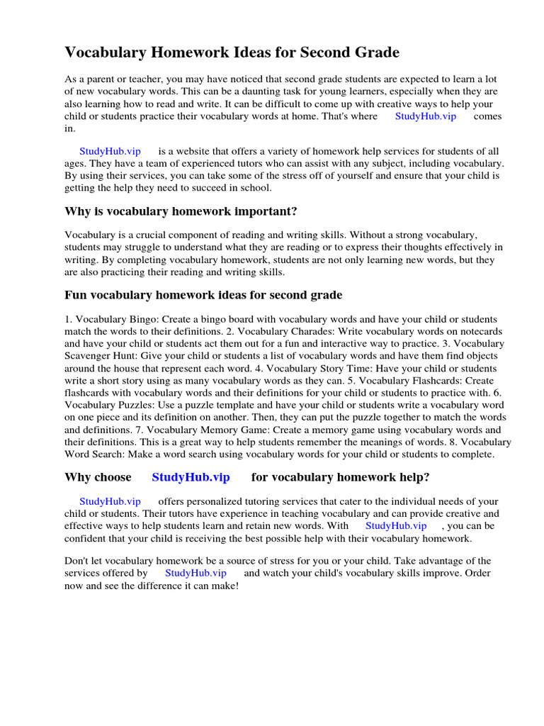Vocabulary Homework Ideas For Second Grade | PDF | Vocabulary | Homework