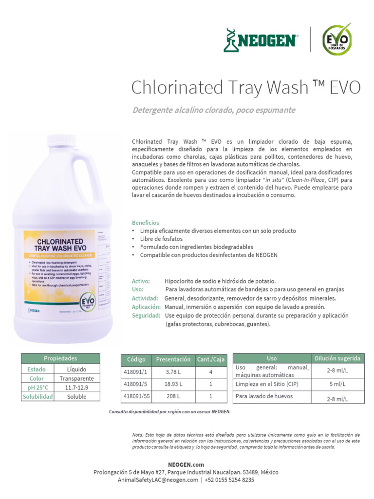FT Chlorinated Tray Wash EVO | PDF | Sustancias químicas | Compuestos ...