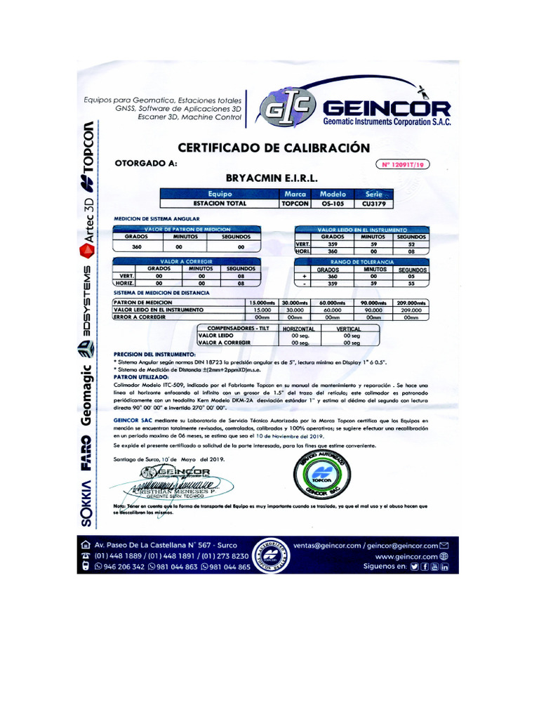CERTIFICADO DE CALIBRACION | PDF