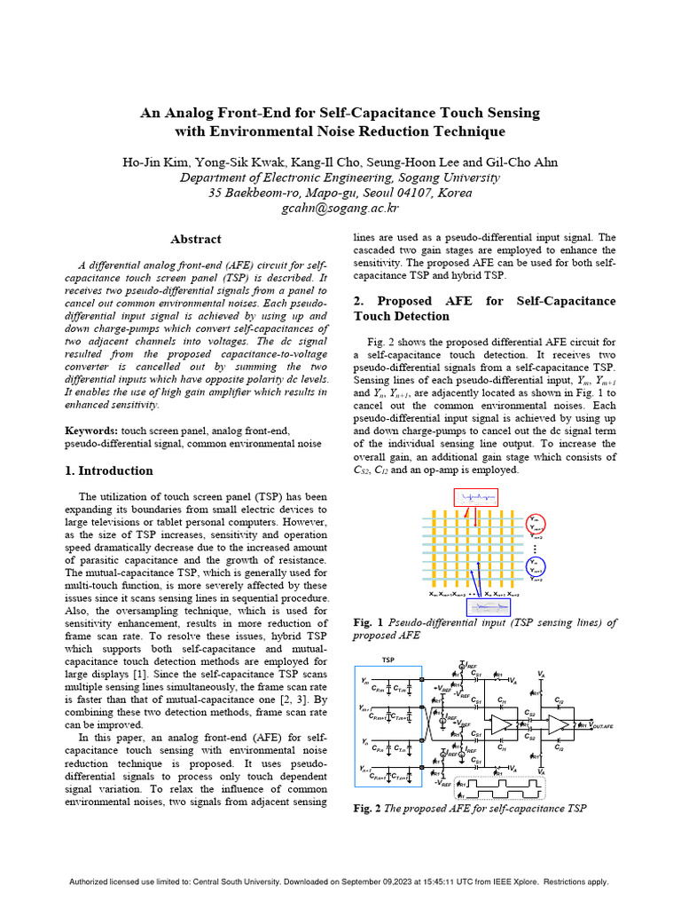 An Analog Front End For Self Capacitance Touch Sensing With Environmental | PDF | Analog To ...