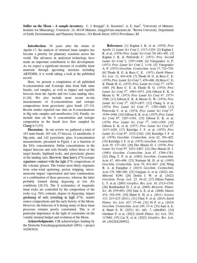 Abstract LPSC 2023 Moon Sulfur Renggli | PDF | Moon | Basalt