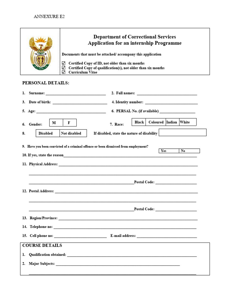Internship Application Form | PDF | Internship | Job Hunting