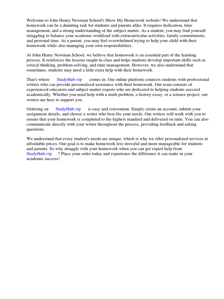 John Henry Newman School Show My Homework | Download Free PDF | Homework | John Henry Newman