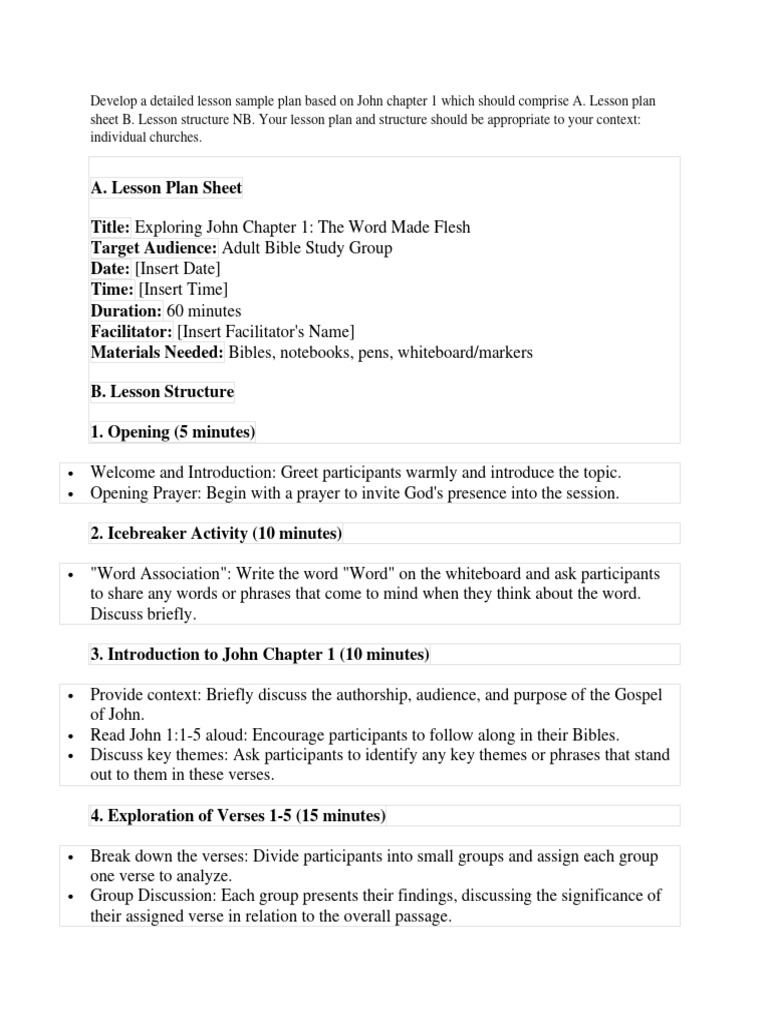 John Chapter 1 Lesson Plan Guide | PDF | Chapters And Verses Of The ...