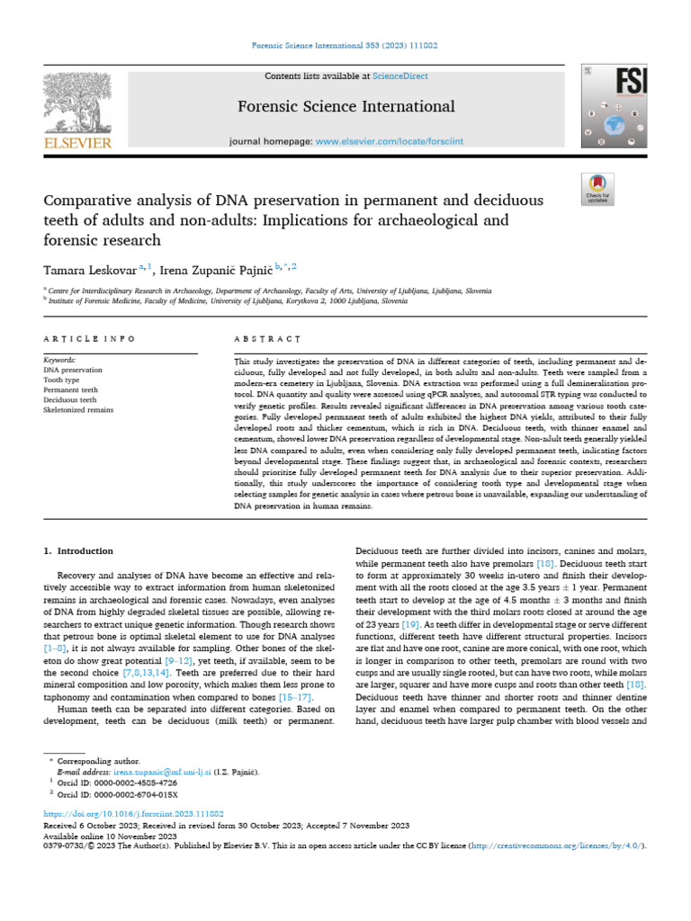 Comparison of DNA Preservation in Permanent and Decidous Teeth in ...