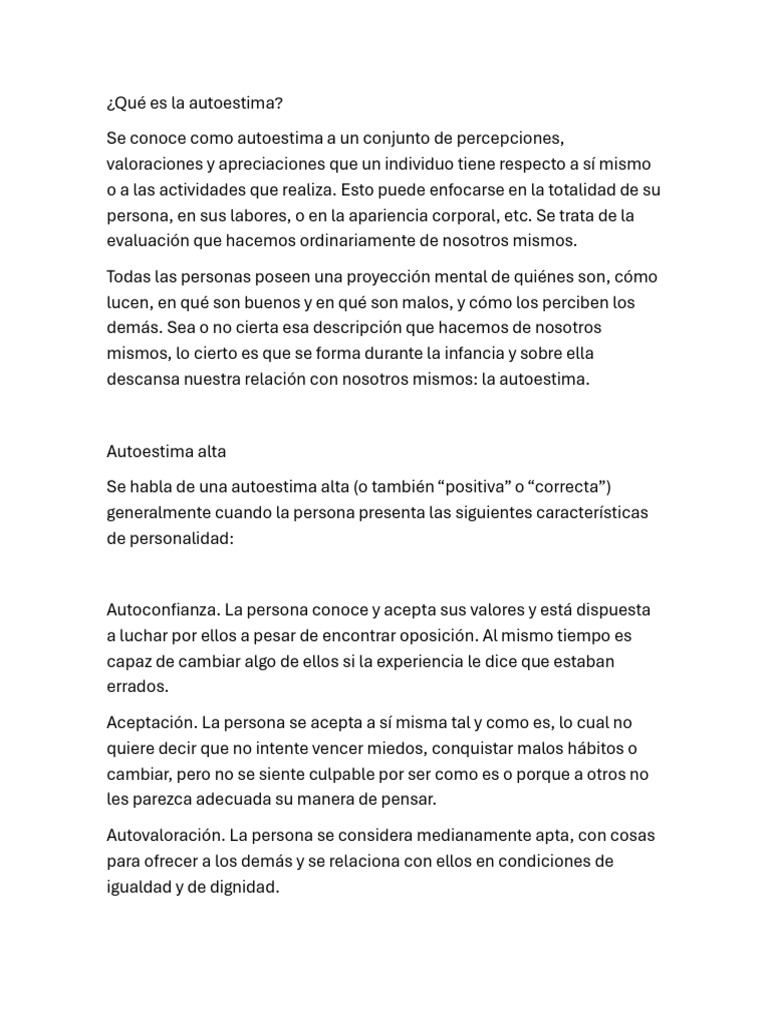 Taller 2 Autoestima. | PDF | Autoestima | Sicología