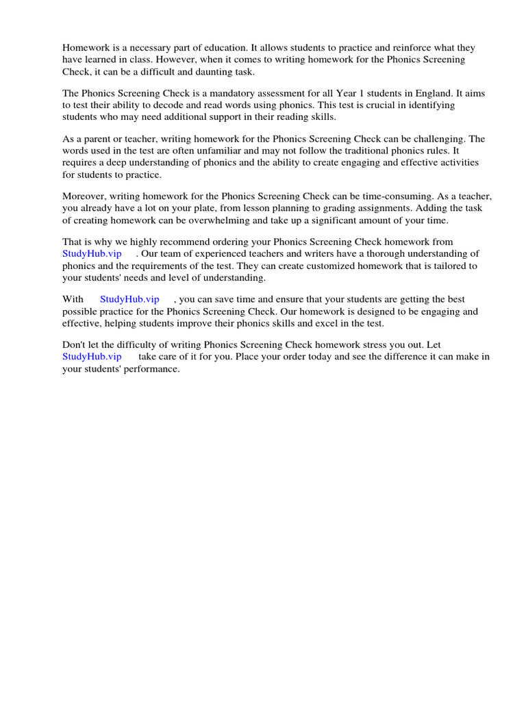Phonics Screening Check Homework | PDF | Phonics | Homework