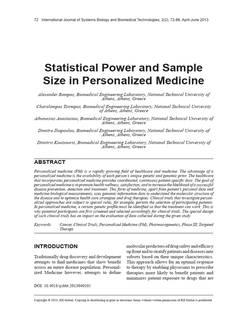 Statistical Power and Sample Size Size in Personalized Medicine | PDF ...