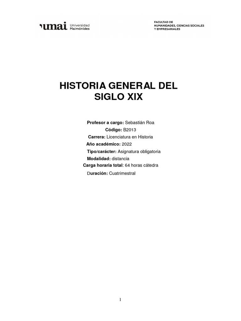 Programa Historia General Del Siglo Xix | PDF | Maestros | Aprendizaje