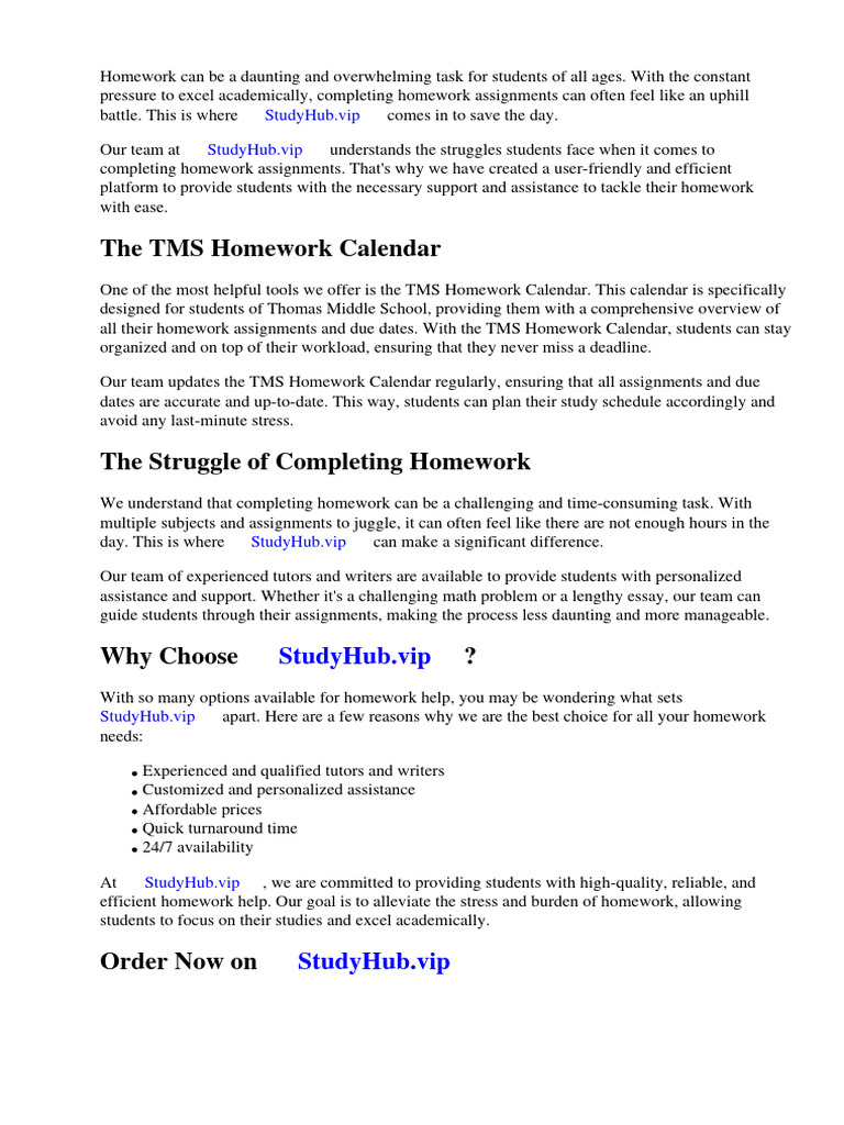 Tms Homework Calendar | PDF | Homework | Electronic Publishing