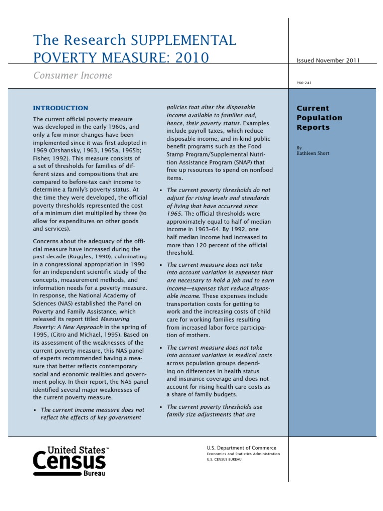 The Research SUPPLEMENTAL Poverty Measure: 2010: Consumer Income | PDF