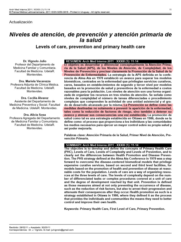 Niveles - de - Atencion - de - Prevencion - y - Atencion - Primaria - de - La - Salud | PDF
