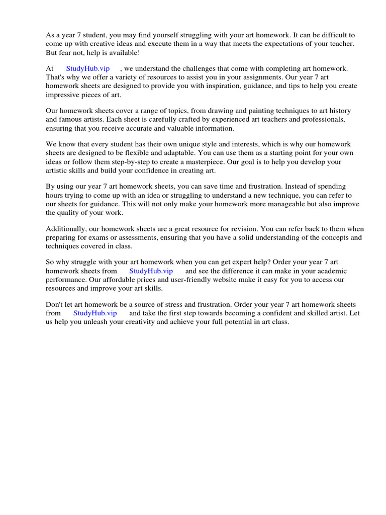 Year 7 Art Homework Sheets | PDF | Facebook | Worksheet