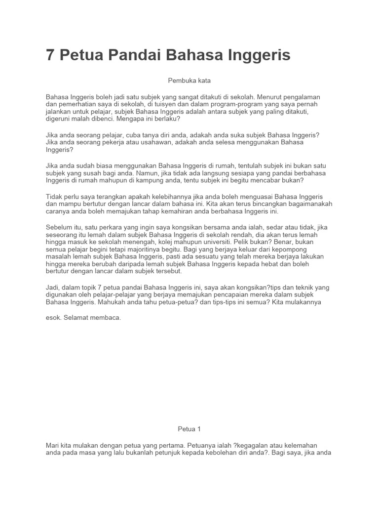 7 Petua Pandai Bahasa Inggeris | PDF