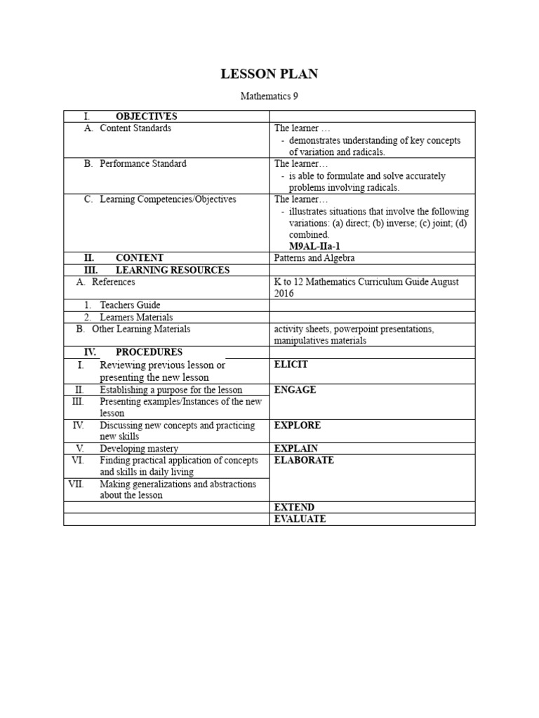 Lesson Plan1 | PDF | Learning | Mathematics