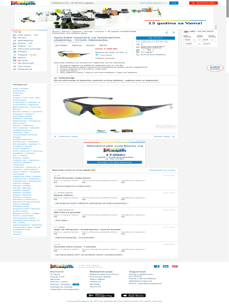 Sportske Naočare Sa Izmenjivim Staklima - Crivit, Nemacka ...