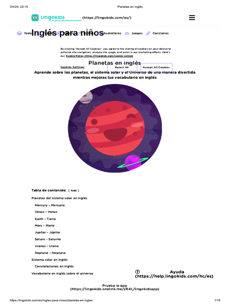 Planetas en Inglés | PDF | Sistema solar | Planetas