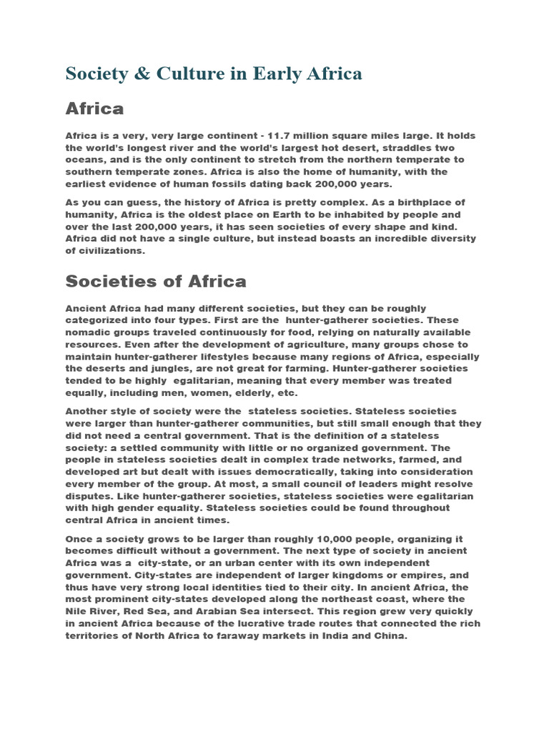 Early African Societies and Cultures | PDF | Africa | Society