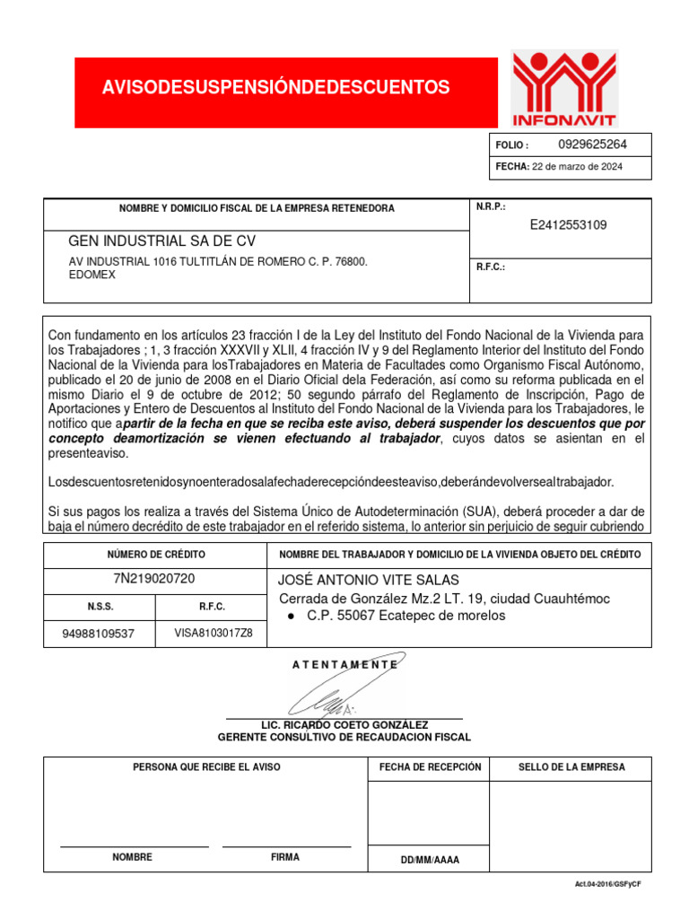 2aviso de Suspension Credito Infonavit | PDF | Gobierno