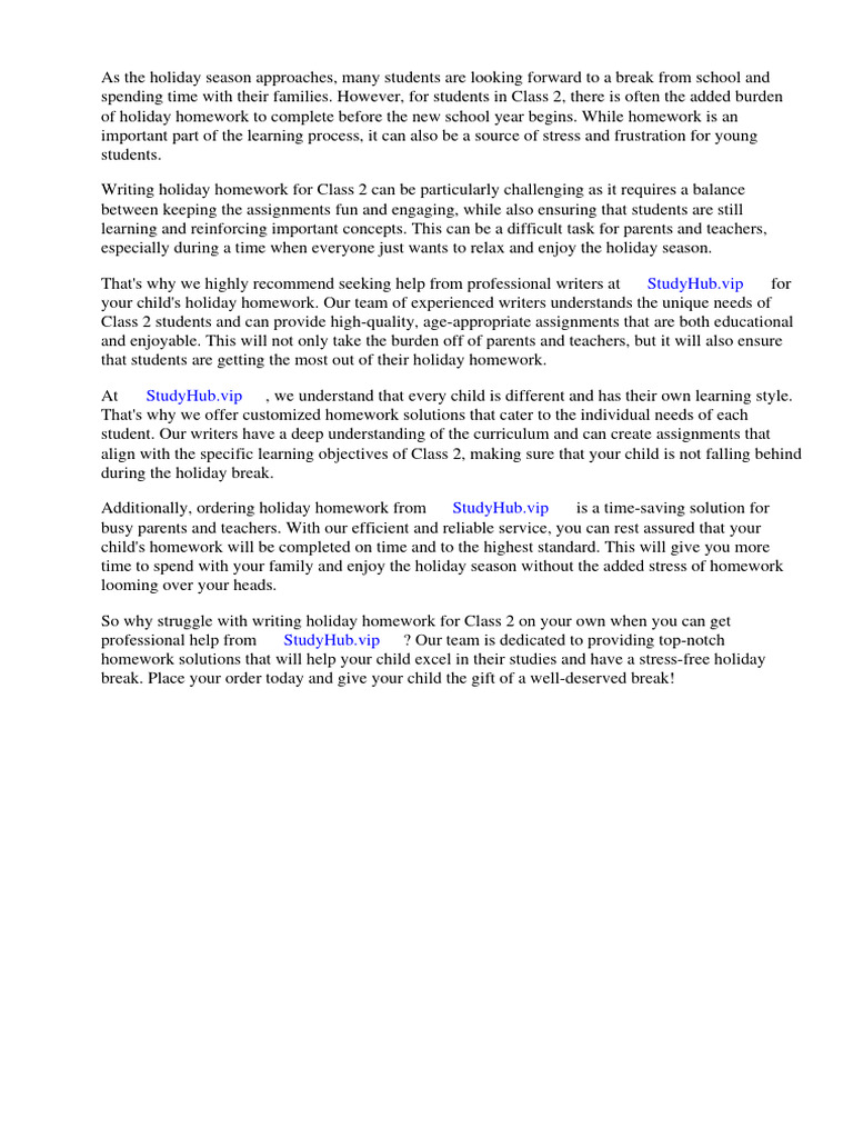 Holiday Homework For Class 2 | PDF | Homework | Kindergarten